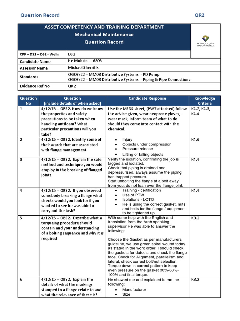 Questions Flange Breaking Containment | PDF | Nut (Hardware ...