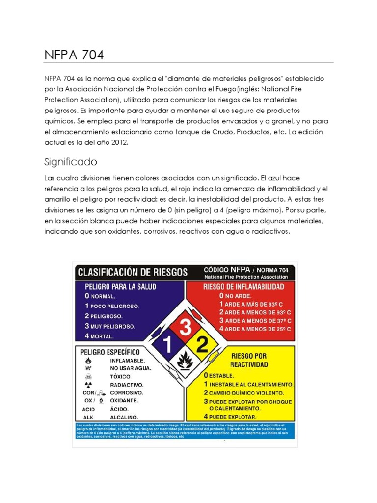 Norma NFPA 704: Rombo de Seguridad | PDF | Flúor | Elementos químicos