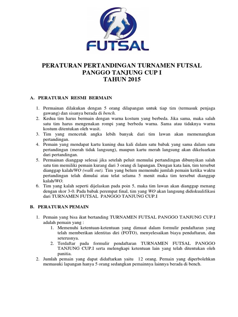 Aturan Turnamen Futsal PT Cup 2015 | PDF