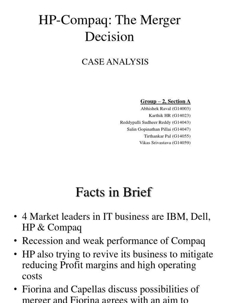HP-Compaq Merger Case Analysis | PDF | Hewlett Packard | Mergers And ...