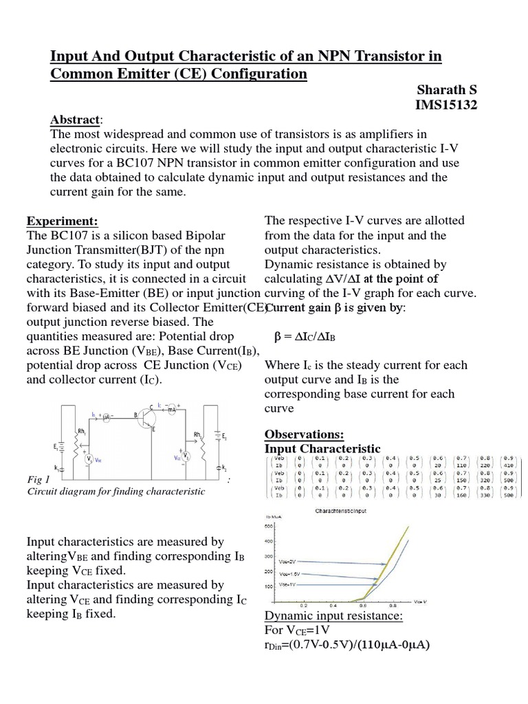 NPN Transistor Characteristics in CE Configuration | PDF | Bipolar ...