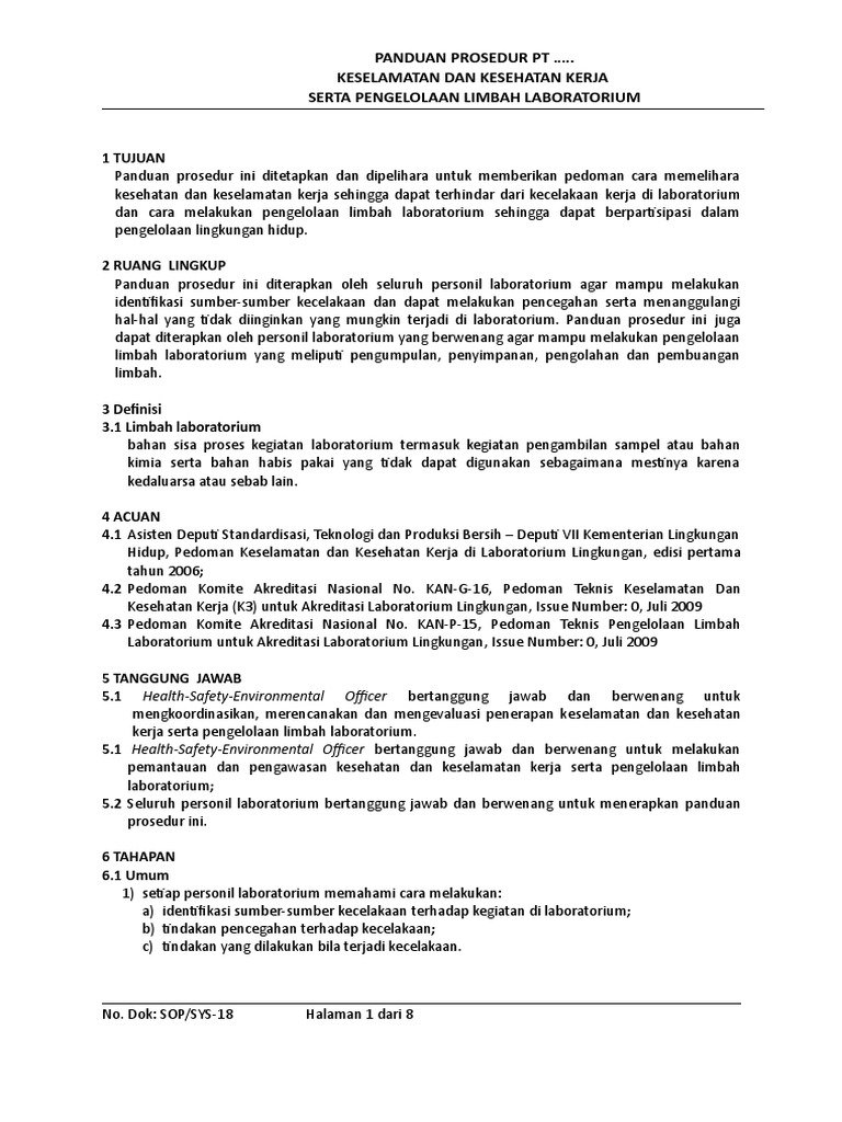 SOP-18 - K3 Laboratorium - 02 | PDF