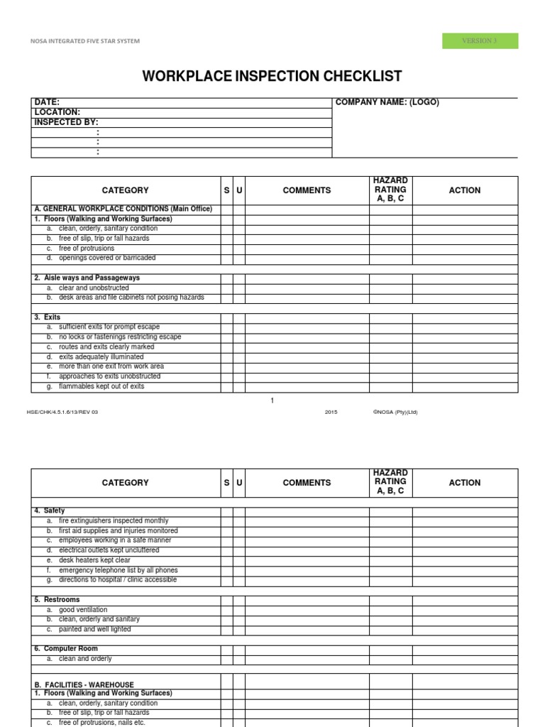 HSE CHK 4.5.1.6 13 REV 03 Sample Inspection Checklist | PDF | Aisle ...