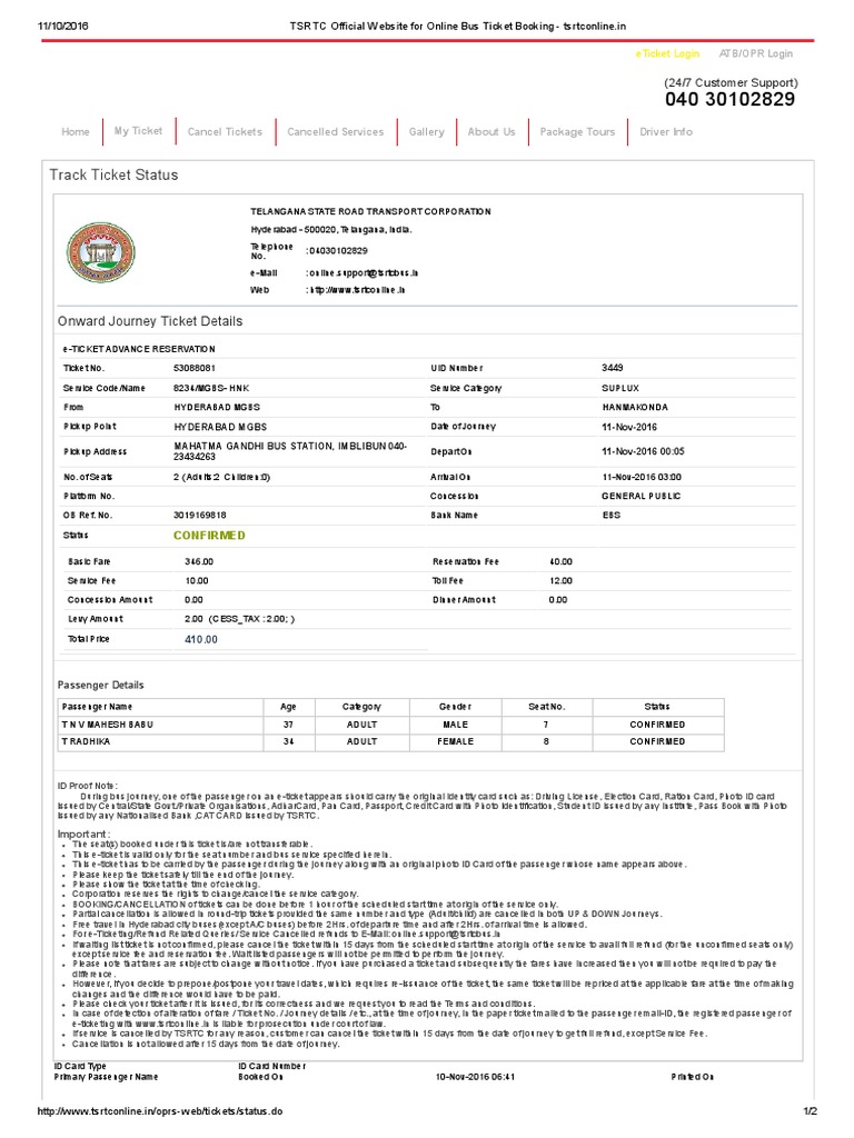 TSRTC Official Website For Online Bus Ticket Booking - Tsrtconline | PDF | Ticket (Admission ...