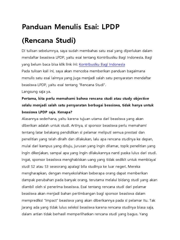 Panduan Menulis Rencana Studi LPDP | PDF
