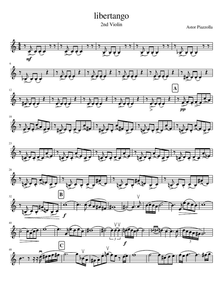 Libertango 2nd Violin Part String Quartet | PDF | Music Of The African ...