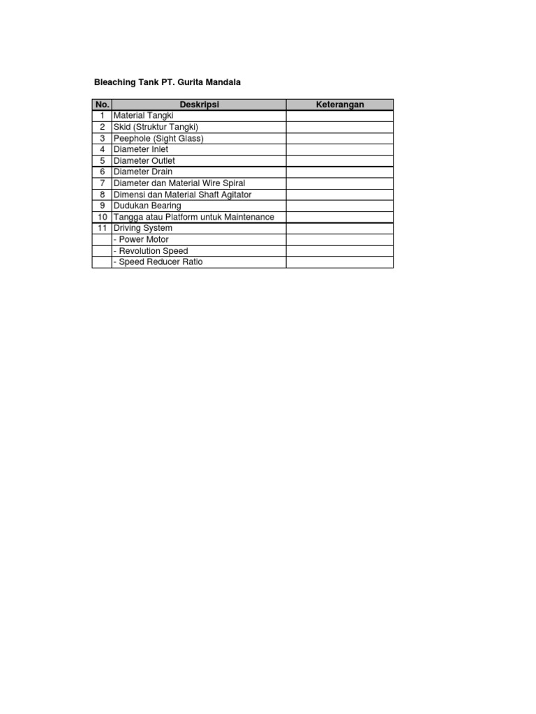 Bleaching Tank Specifications Guide | PDF | Technology & Engineering