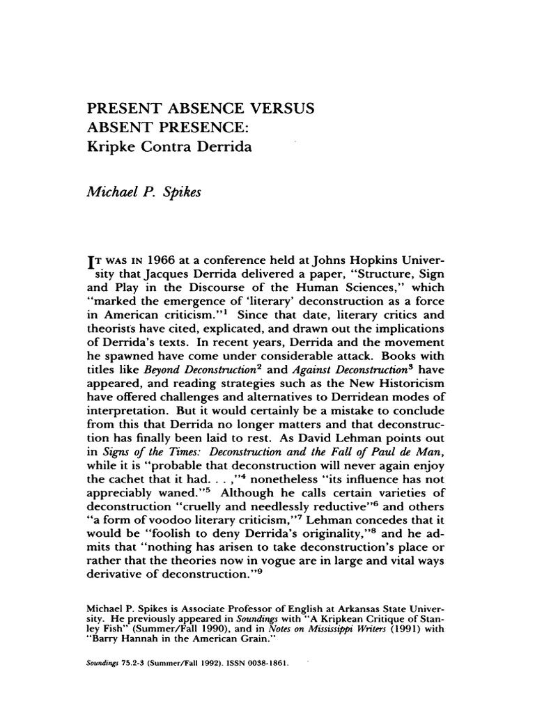 Present Absence Vs Absent Presence | PDF