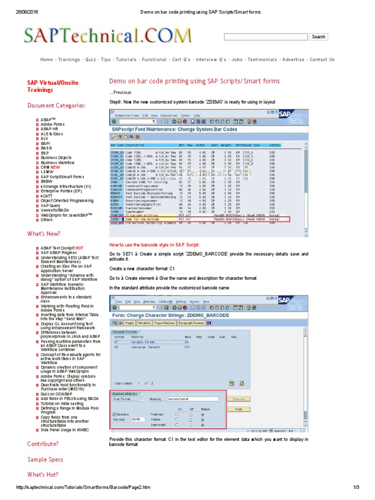 Demo On Bar Code Printing Using SAP Scripts - Smart Forms1 PDF | PDF | Barcode | Computing