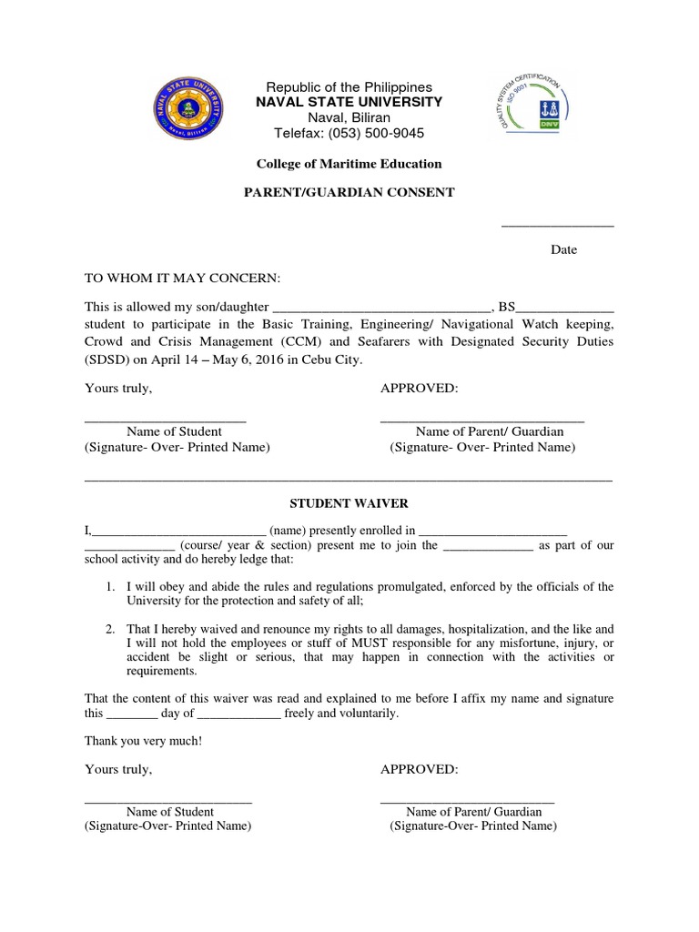 Naval State University: Student Waiver | PDF