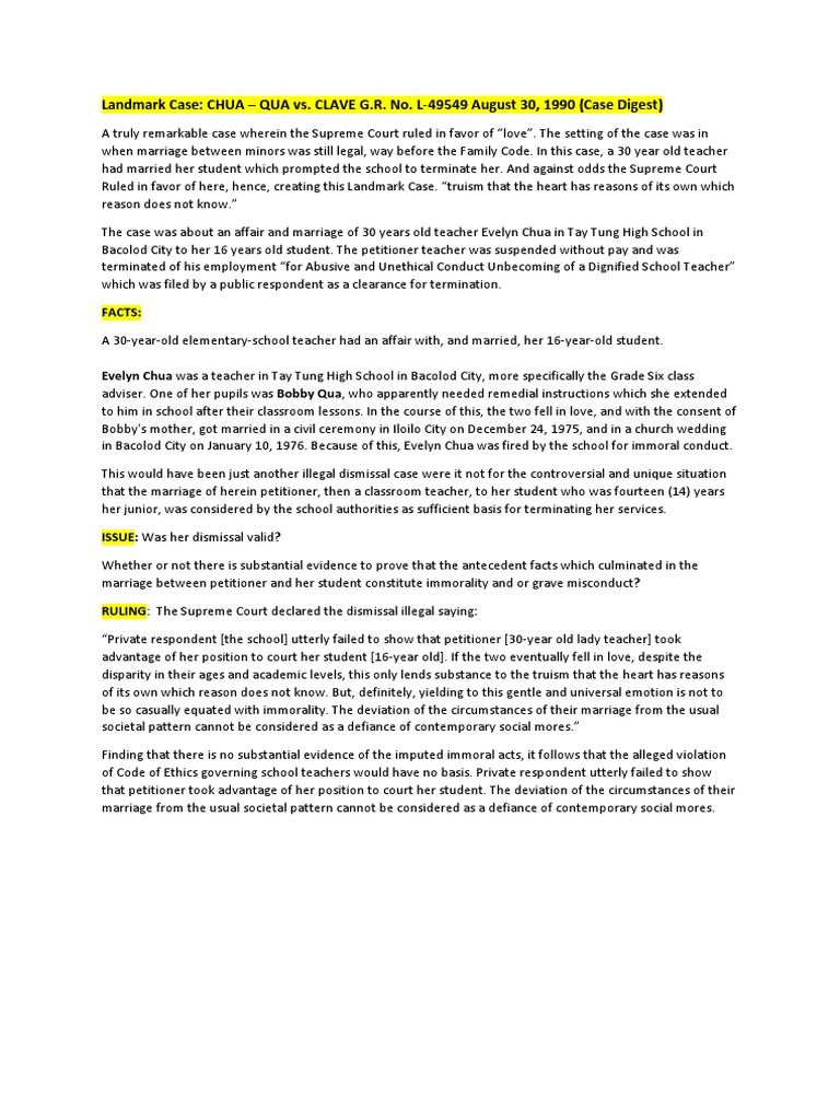 Digest - CHUA – QUA vs. CLAVE G.R. No. L-49549 August 30, 1990 (Case ...