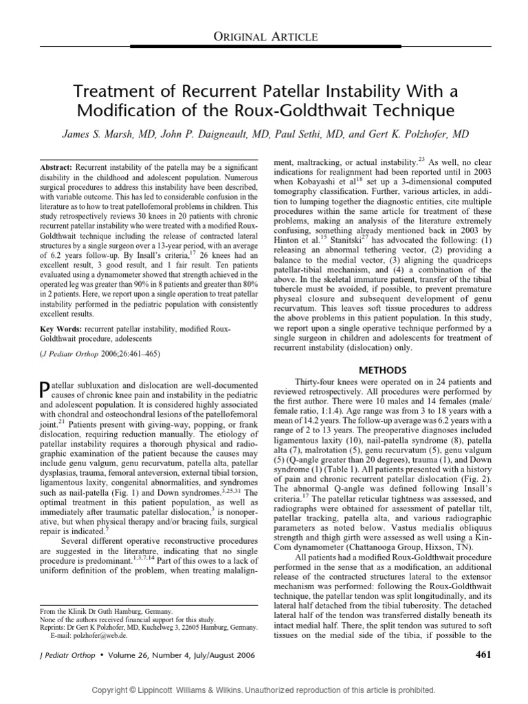 Roux - Goldthwait 2 | PDF | Knee | Joints