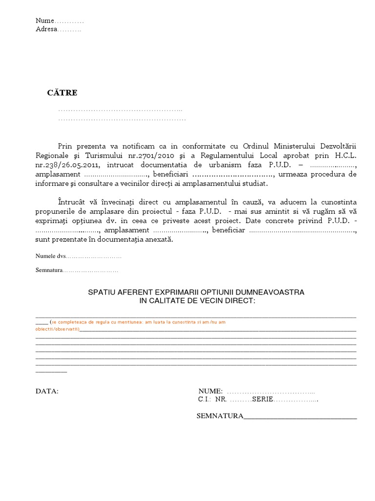 Model Notificare Vecini P.U.D.