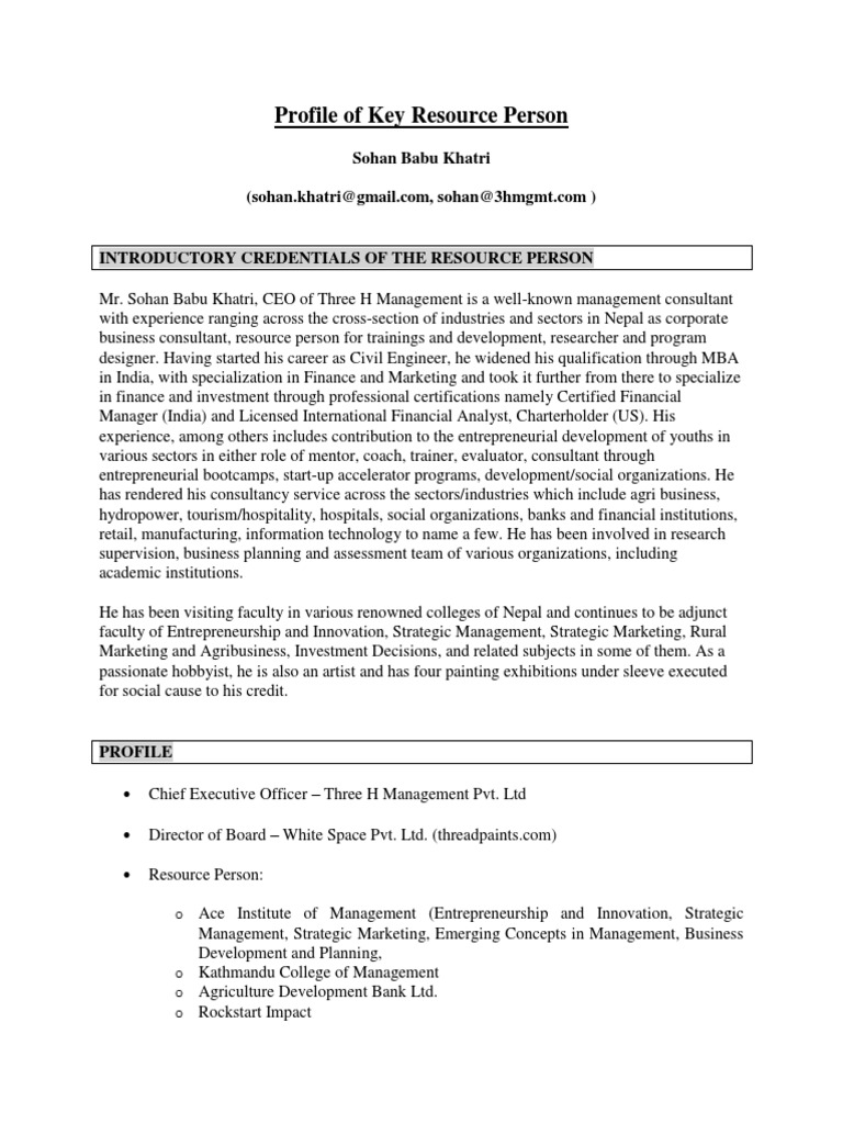 Profile of Resource Person | PDF | Master Of Business Administration ...