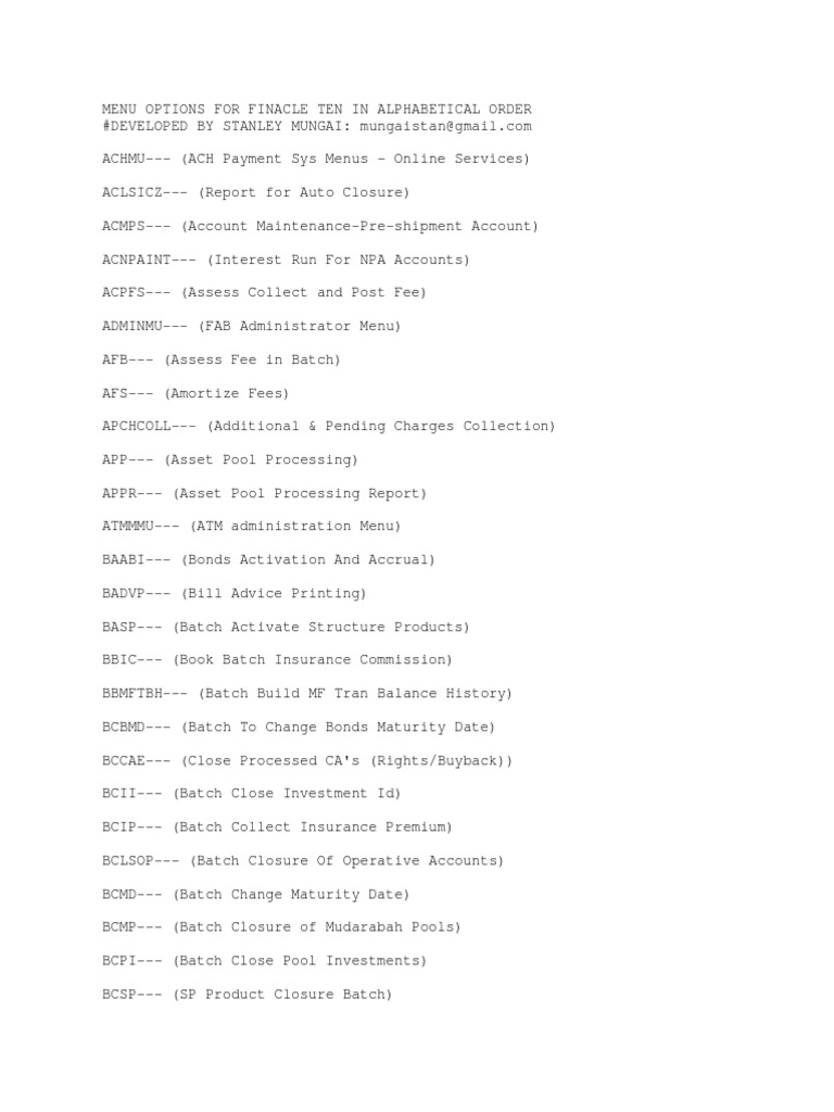 Finacle-10-Menu Options PDF | PDF | Credit Card | Deposit Account