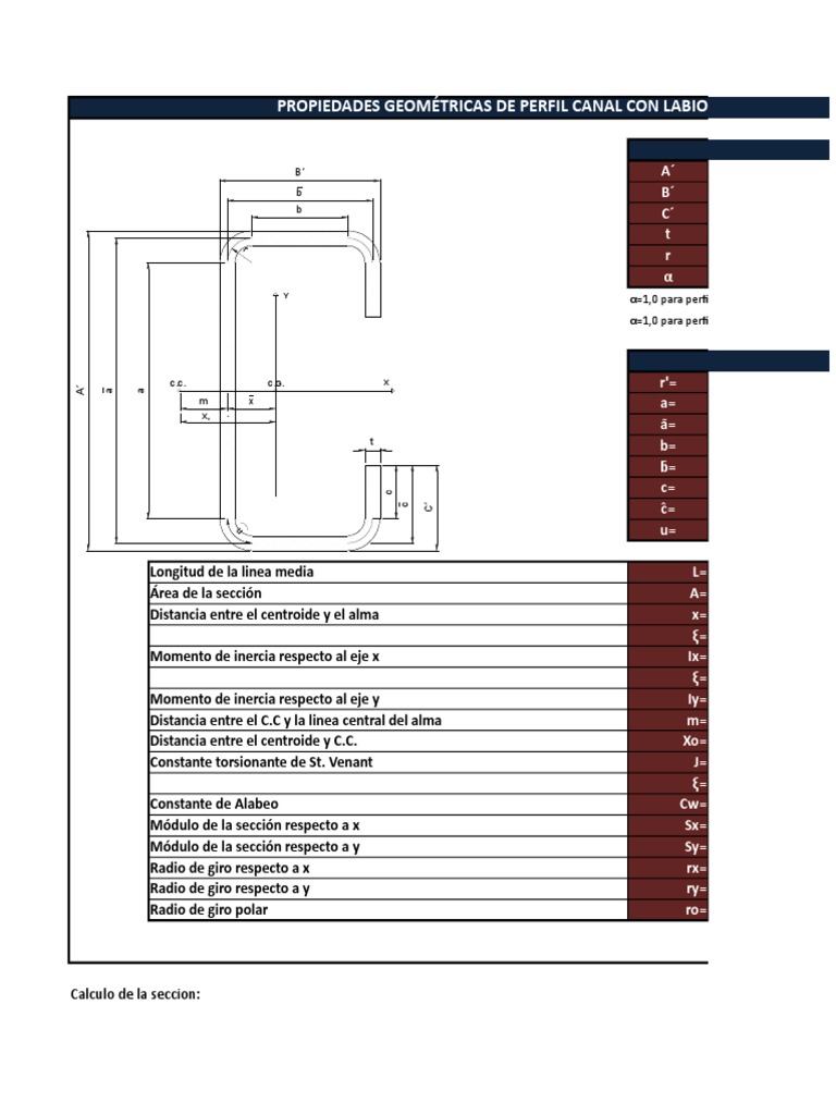 Propiedades de Perfiles Canal con Alabeo | PDF | Ingeniería de ...