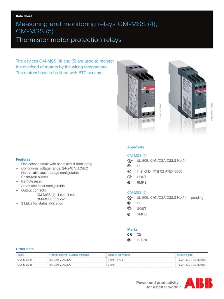 ABB CM-MSS Thermistor Motor Protection Relays - 2CDC112047D0201 PDF ...