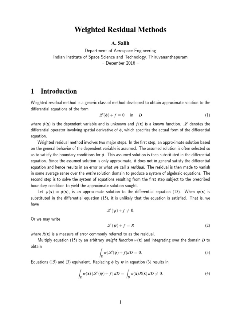 Weighted Residuals Method | PDF | Equations | Fluid Dynamics