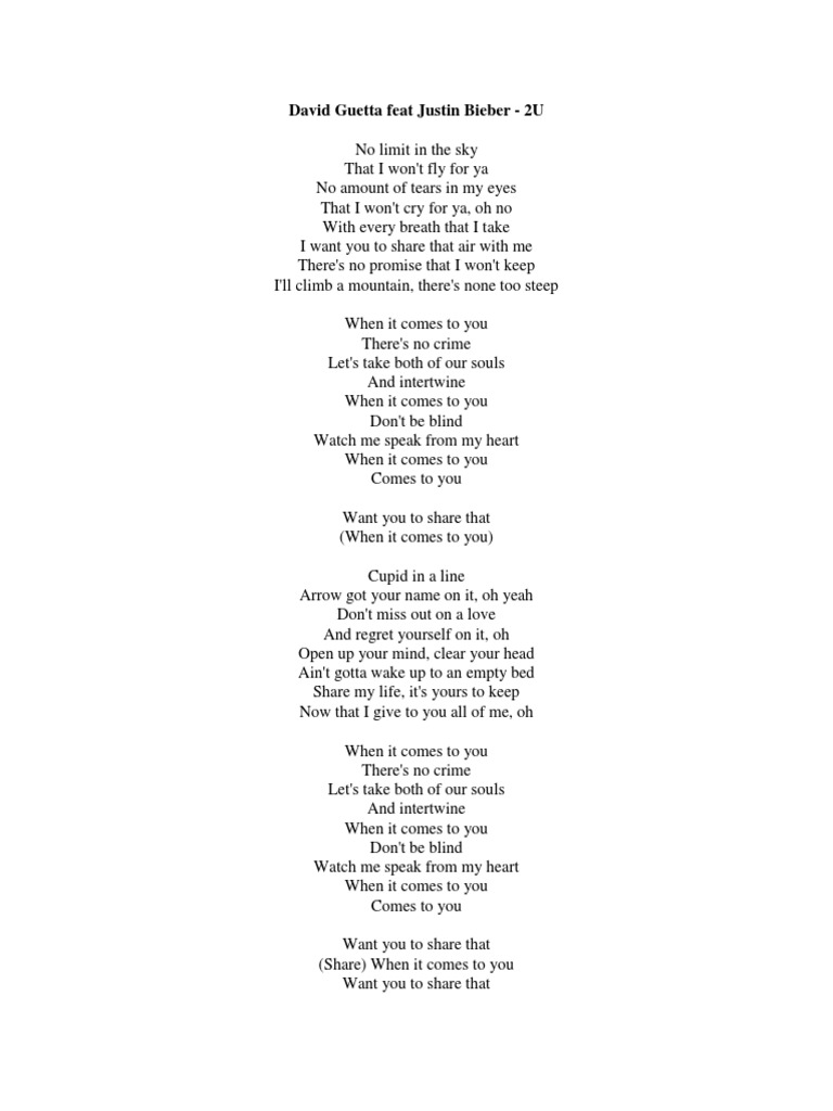 David Guetta Ft. Justin Bieber - 2U | PDF
