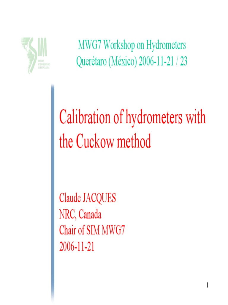 07 Hydrometers Calibration Cuckow's Method - Claude Jacques PDF | PDF ...