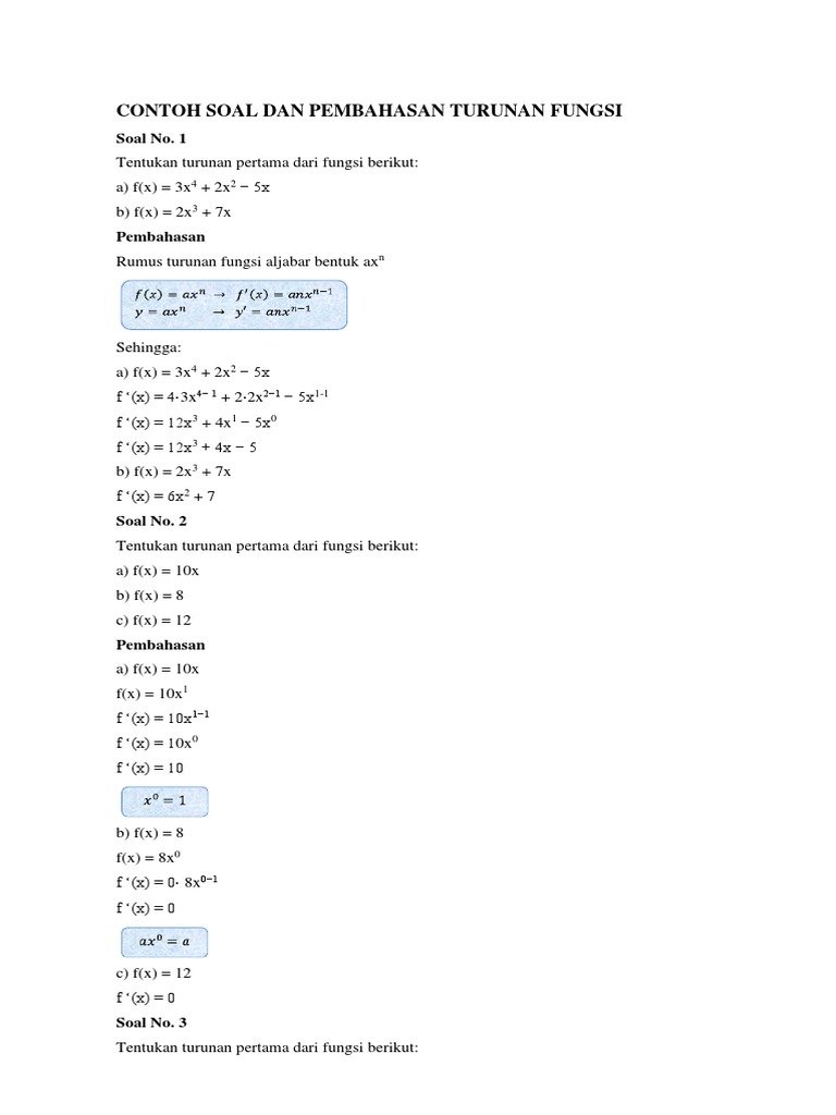 Contoh Soal Dan Pembahasan Turunan | PDF