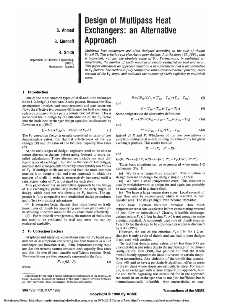 Ahmad, Linnhoff, Smith - Design of Multipass Heat Exchangers - An ...