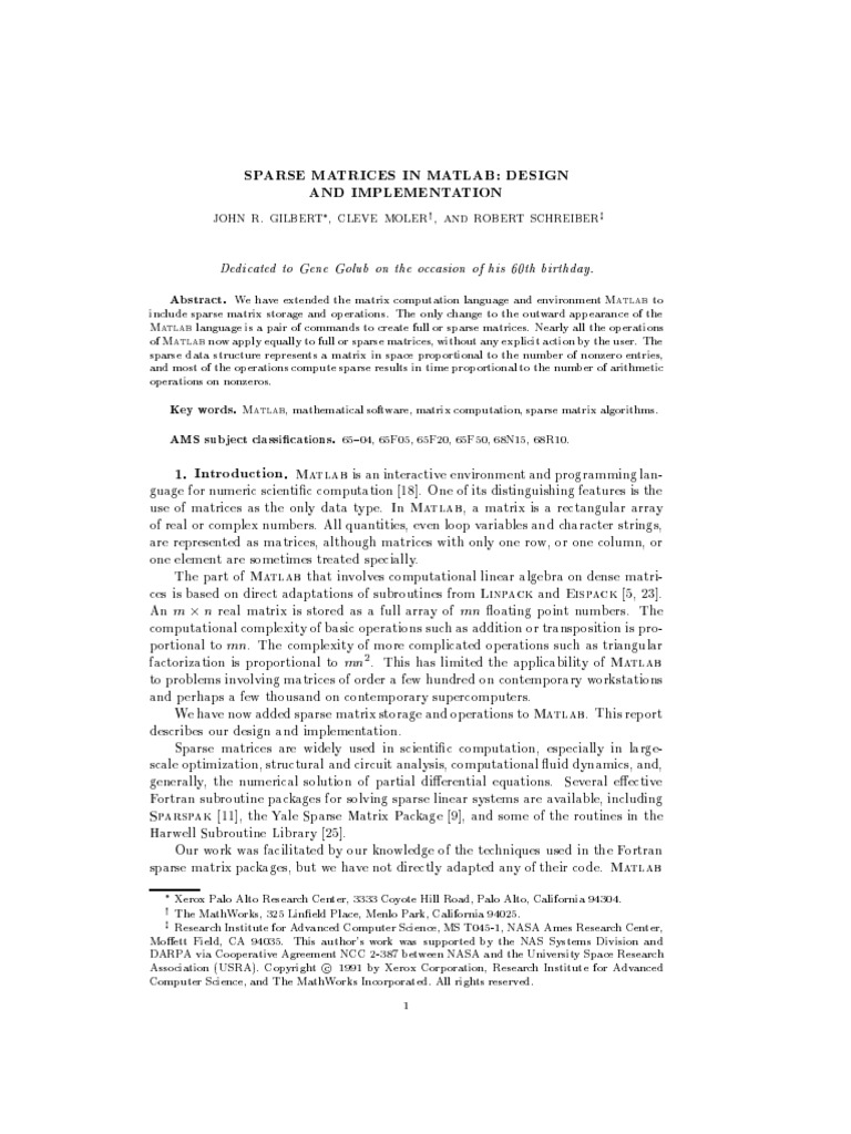 Sparse Matrices in Matlab | PDF | Teaching Mathematics