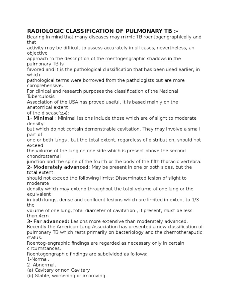 Radiologic Classification of Pulmonary TB | PDF