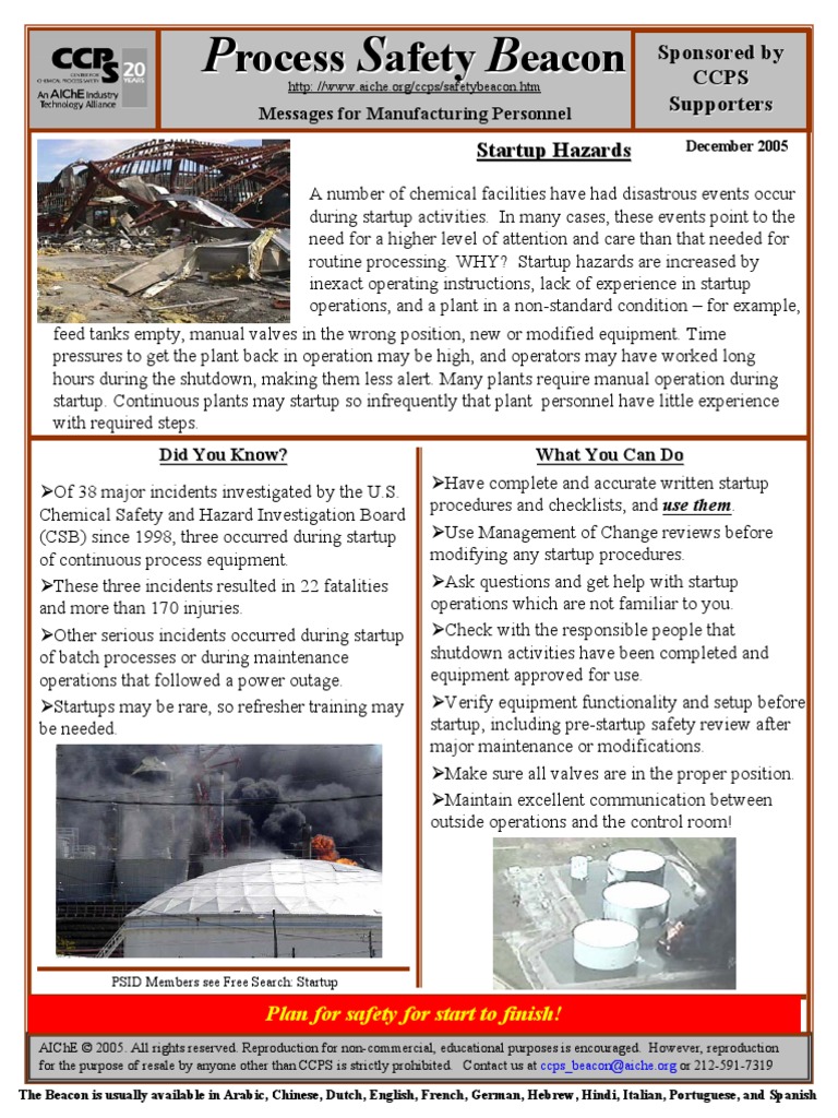 CCPS PS Beacon - Startup Hazards PDF | PDF | Safety | Business