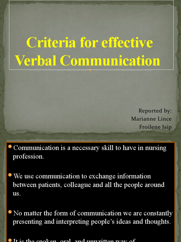 Criteria For Effective Verbal Communication Report | PDF ...