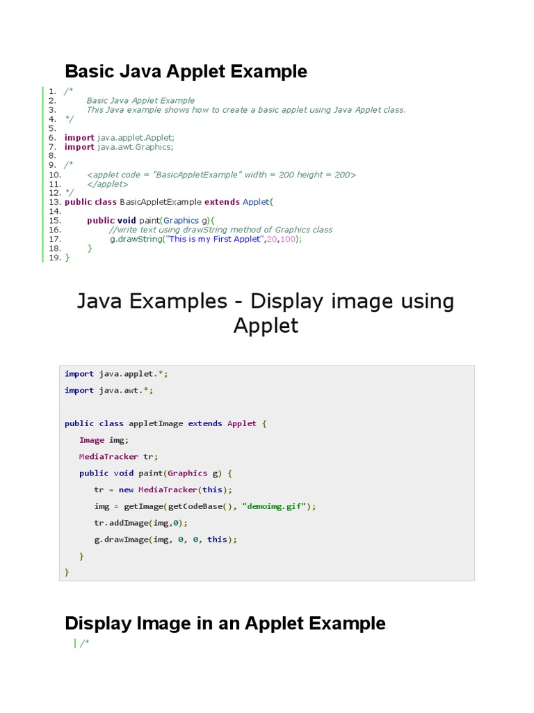 Applet Examples | PDF | Java (Programming Language) | Constructor (Object Oriented Programming)