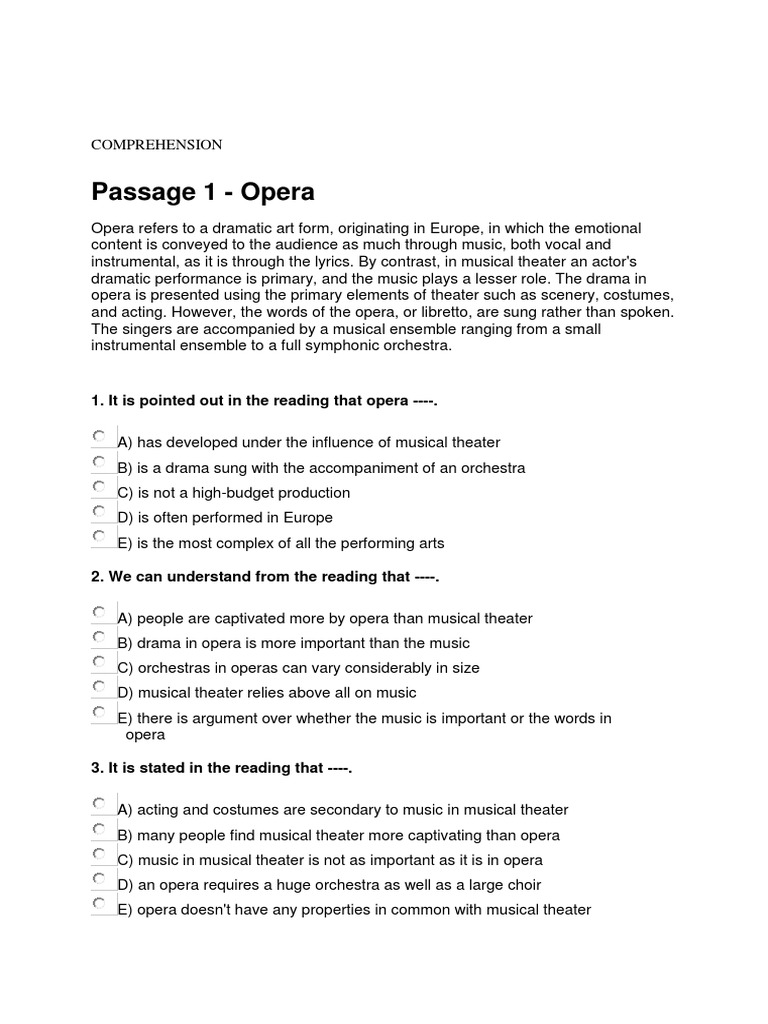 Comprehension | PDF | Opera | Musical Theatre