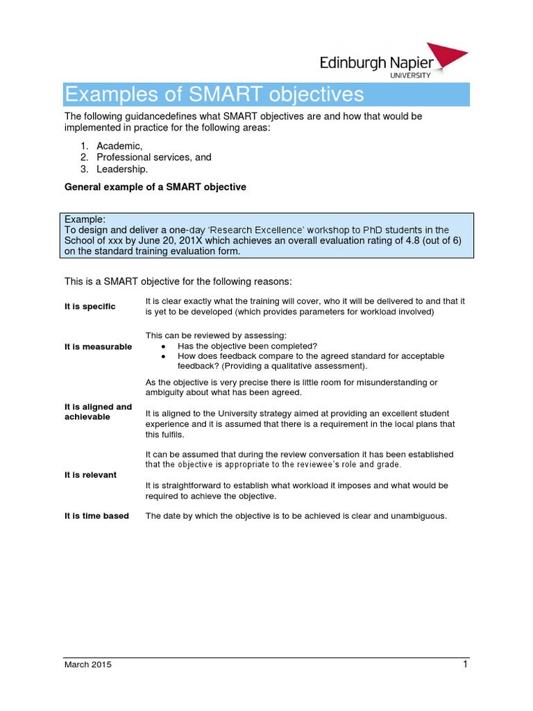 Examples of SMART Objectives | Educational Assessment | Strategic ...