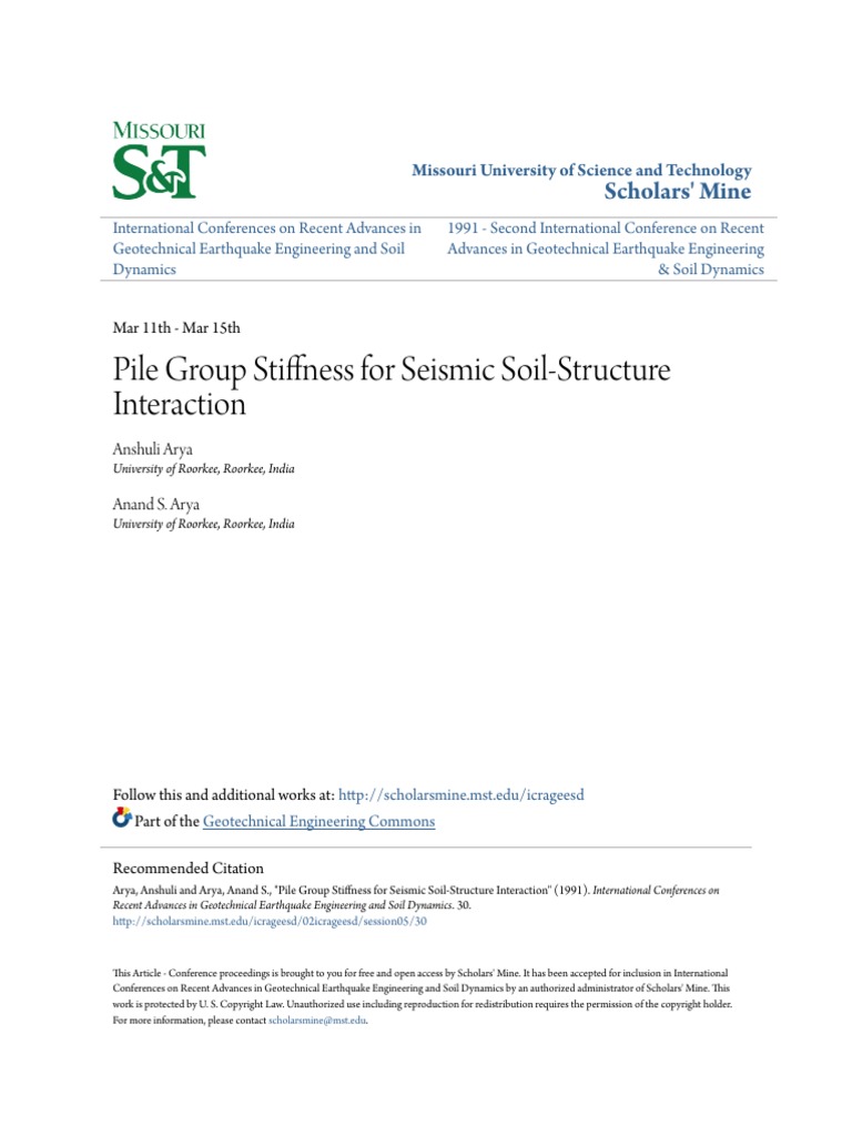 Pile Group Stiffness For Seismic Soil-Structure Interaction | PDF ...