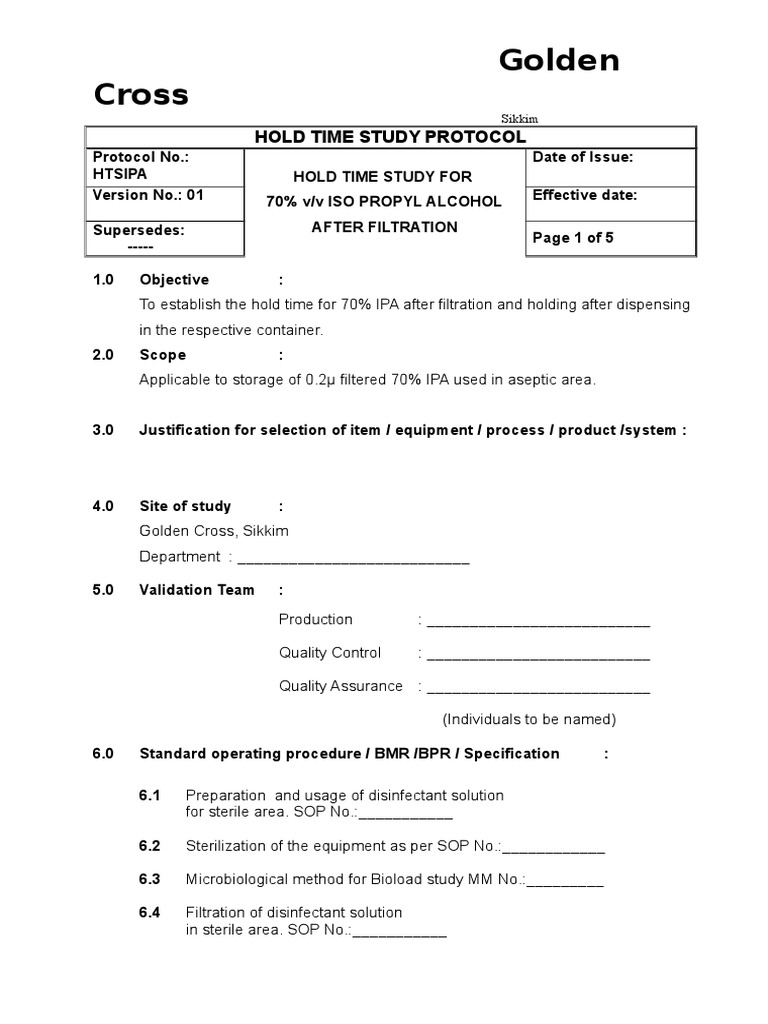 Hold Time Study of 70% Ipa | PDF | Sterilization (Microbiology ...
