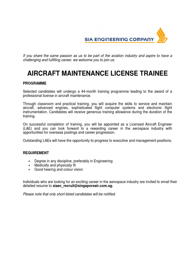Aircraft Maintenance License Trainee Program | PDF