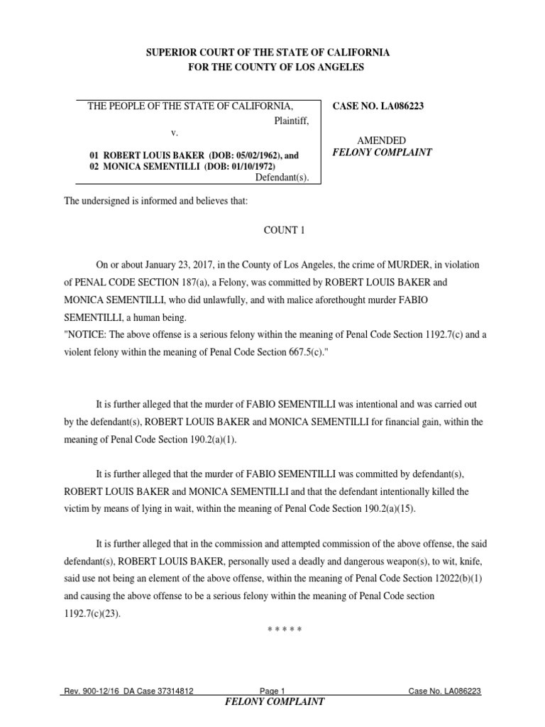 Grand jury indictment for Monica Sementilli and Robert Baker | Murder ...