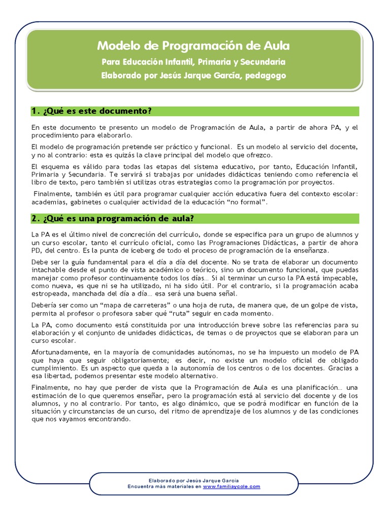 Modelo de Programacion de Aula | PDF | Maestros | Plan de estudios