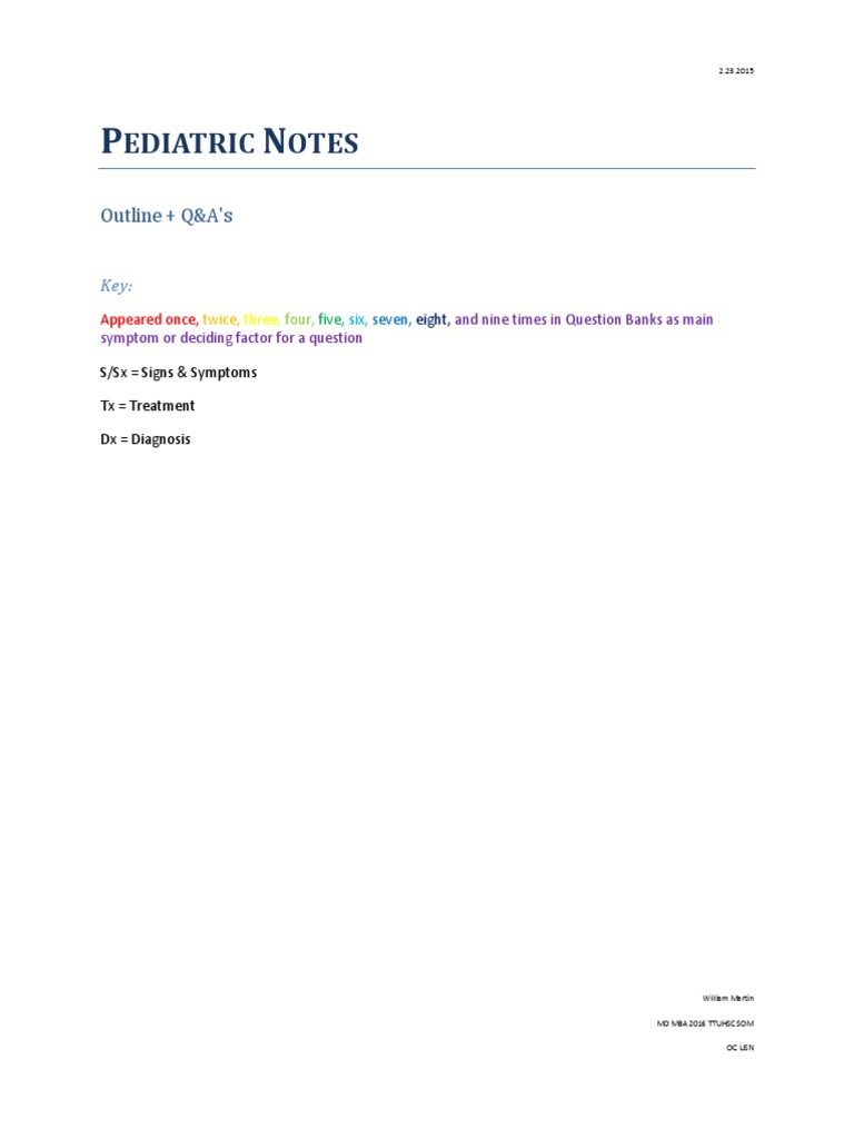 Pediatric Notes For Third Year Shelf PDF | PDF