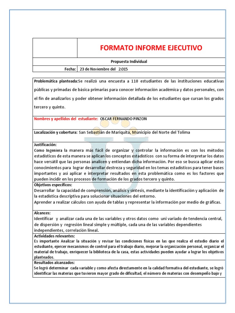 Formato Informe Ejecutivo Final | Estadísticas | Información | Prueba gratuita de 30 días | Scribd