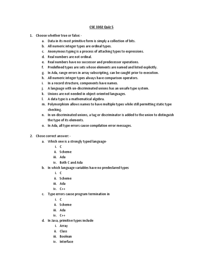 CSE 3302 Quiz 5 | PDF | Data Type | C (Programming Language)