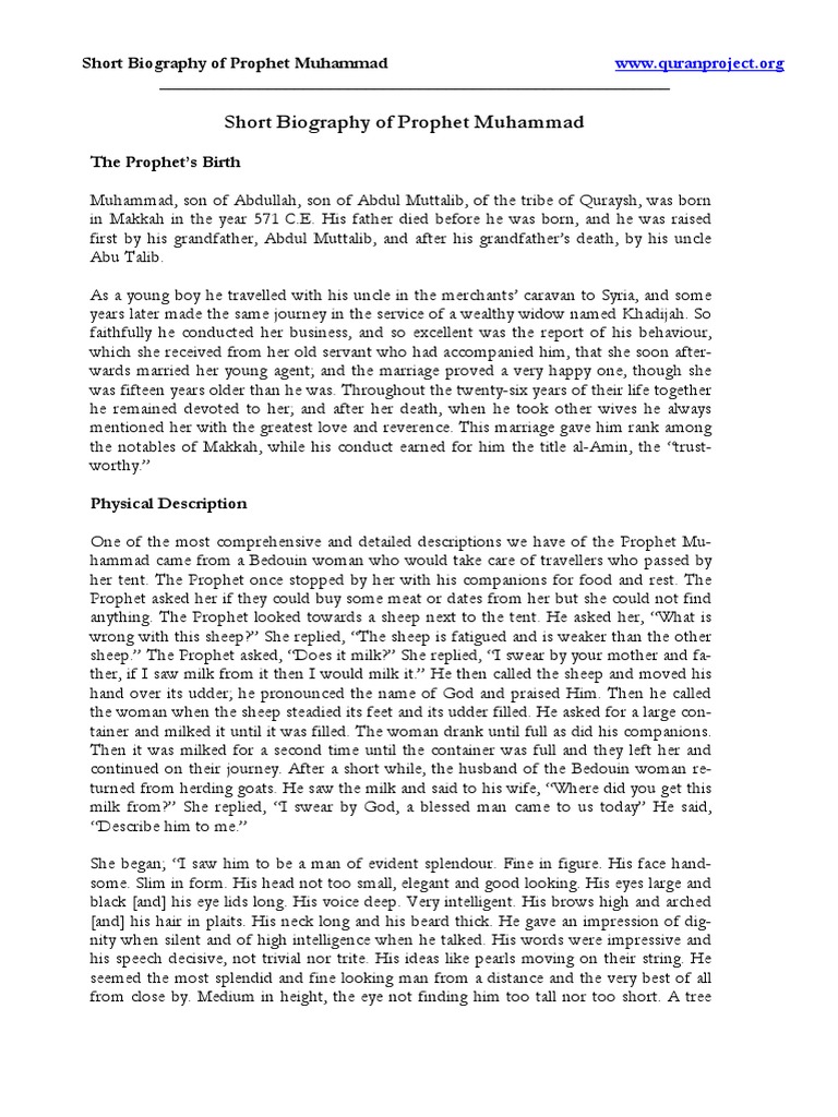 183382-01 - Short Biography of Prophet Muhammad PDF | PDF | Medina ...