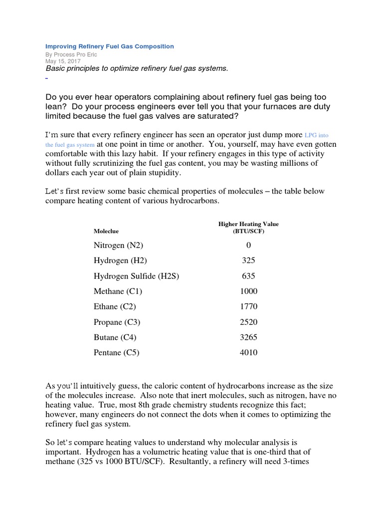 Improving Refinery Fuel Gas Composition | PDF | Oil Refinery ...
