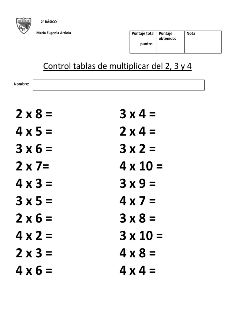 Control Tablas de Multiplicar