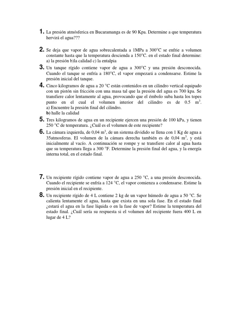 Ejercicios Termo de Sustancias Puras | PDF | Presión | Pistón