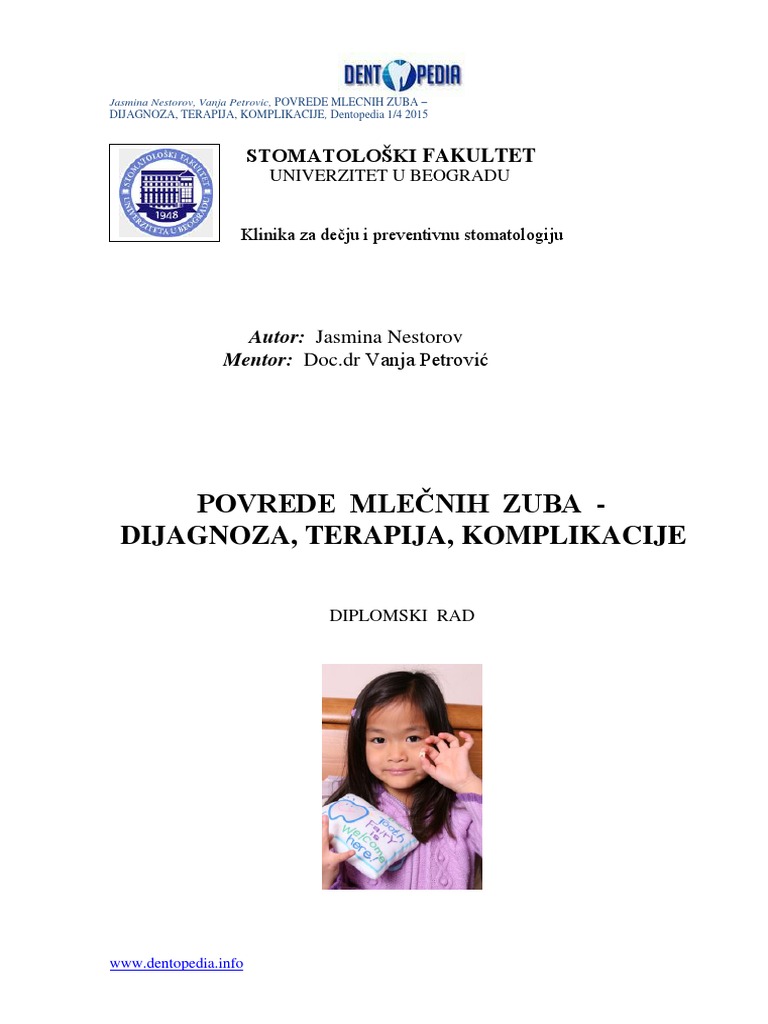 POVREDE MLECNIH ZUBA DIPLOMSKI RAD Ispravljeno PDF | PDF