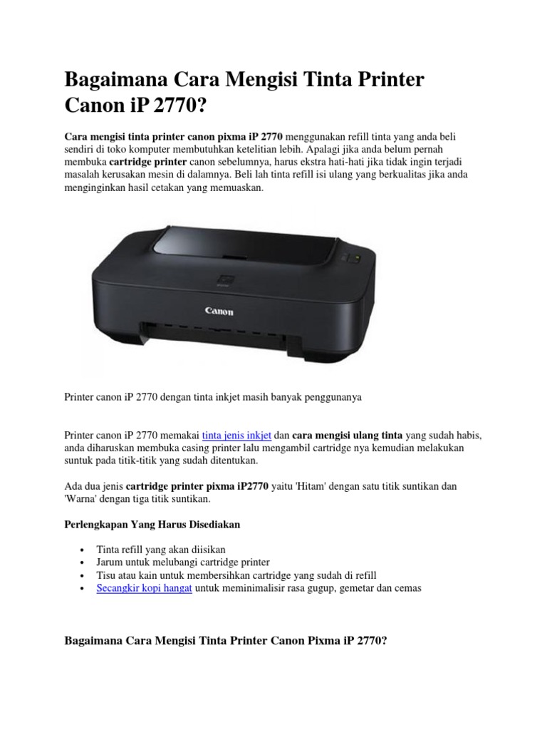 Bagaimana Cara Mengisi Tinta Printer Canon Ip 2770 | PDF