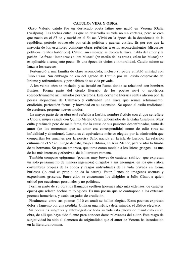 Catulo, Vida y Obra | PDF | Poesía