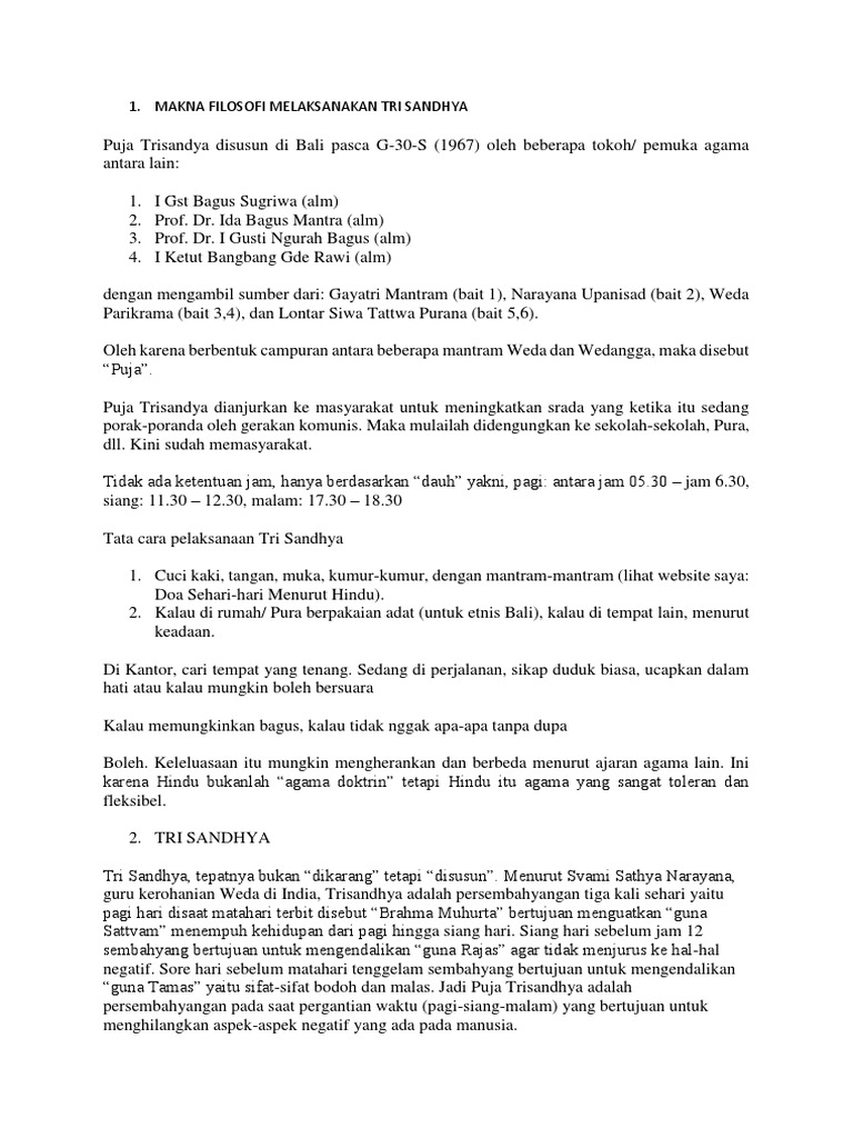 Makna Filosofi Melaksanakan Tri Sandhya | PDF