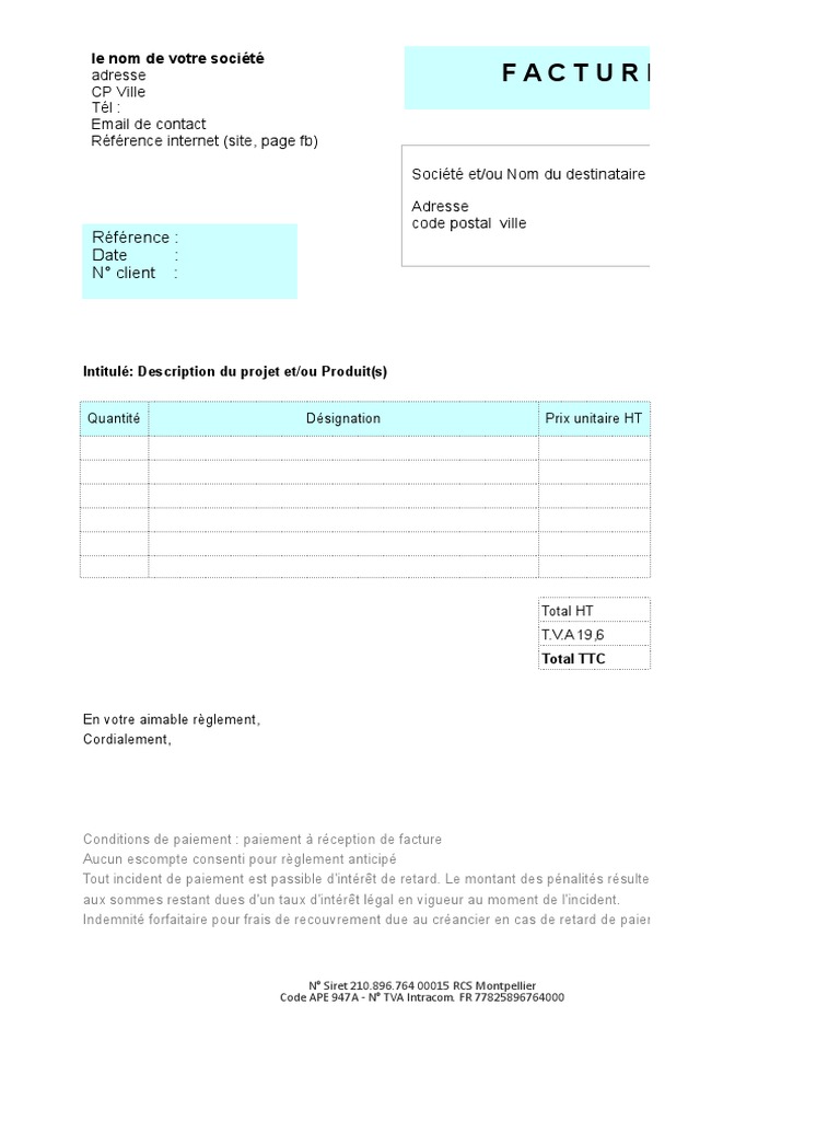 Modèle Facture Excel Québec – Modèles de factures gratuits pour Excel ...